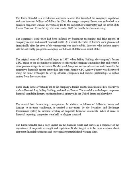 Enrons Scandal Pdf Sarbanesoxley Act Financial Statement