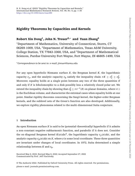 Pdf Rigidity Theorems By Capacities And Kernels