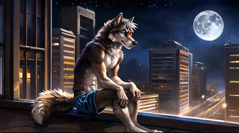 Arafed Wolf Sitting On A Ledge Looking Out At The City Seaart Ai