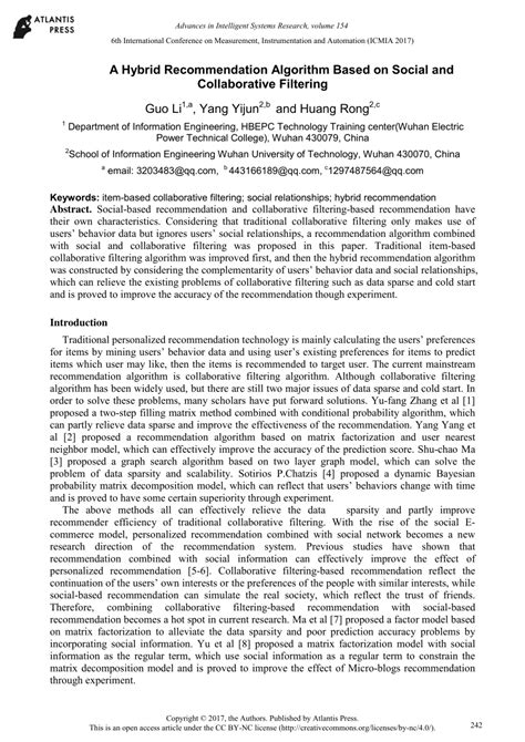 Pdf A Hybrid Recommendation Algorithm Based On Social And