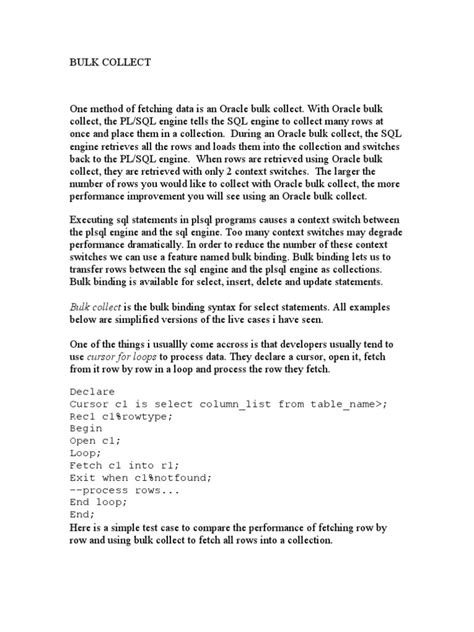 Bulk Collect Pdf Plsql Software Engineering