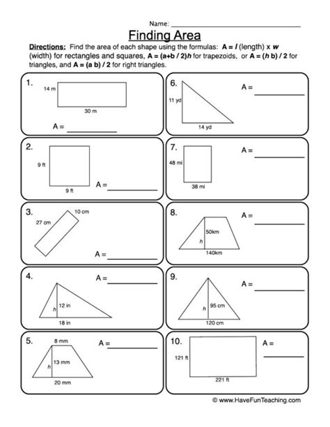 Finding Different Shapes Area Worksheet Have Fun Teaching