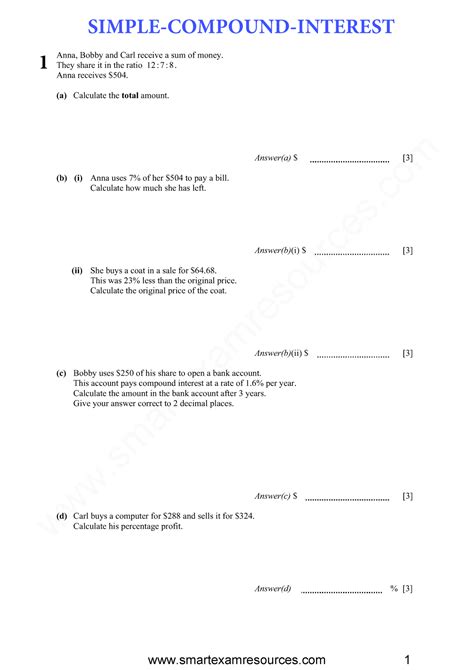 1 Simple Compound Interest Topic Questions Set 1 Qp Mspdf G110