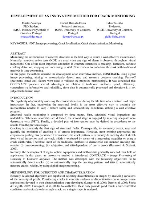 Pdf Development Of A Method For Crack Characterization Using Image