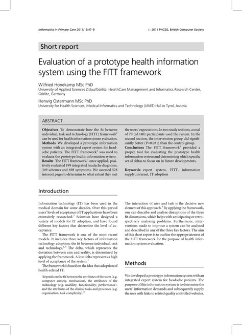Pdf Evaluation Of A Prototype Health Information System Using The Fitt Framework