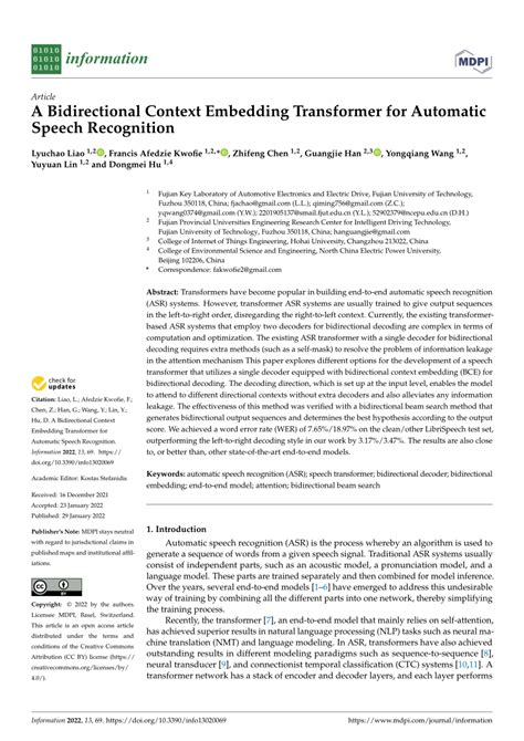 PDF A Bidirectional Context Embedding Transformer For Automatic Speech Recognition