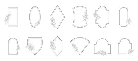 Premium Vector Line Geometric Frame With Olive Branch Vector Set In Minimalistic Style