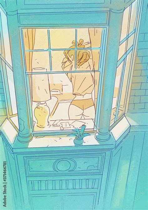 A Beautiful Babe And Sensual Girl Undresses Through A Window Of A Beautiful House Digital Art