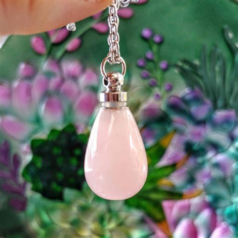 Pink Rose Quartz Crystal Urn Pendant Teardrop Cremation Jewelry