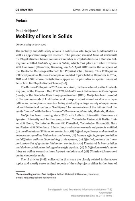 Pdf Mobility Of Ions In Solids
