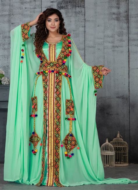 Buy Mint Green Wedding Dubai Style Moroccan Women Kaftan Dress Spring