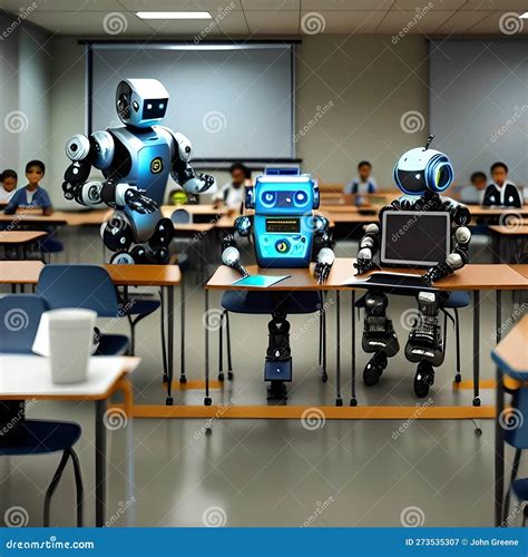 robots in the classroom learning concept generated by ai stock