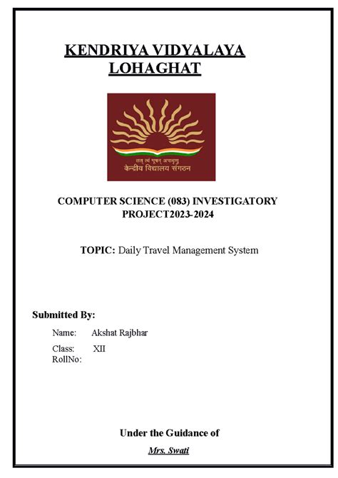 Cs Project Vedant And Akshat Kendriya Vidyalaya Lohaghat Computer Science 083