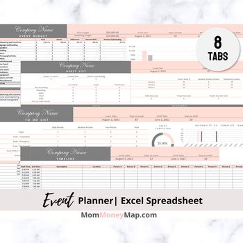 Event Planner Excel Spreadsheet By Mom Money Map TPT