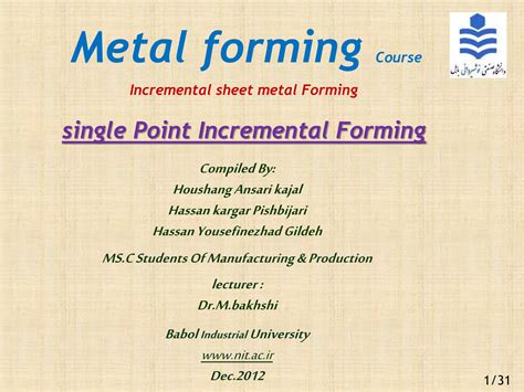 Incremental Sheet Metal Forming Incremental Single Point Pdf