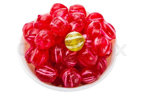 Ball Shaped Candy In Bowl Isolated On White Stock Image Colourbox