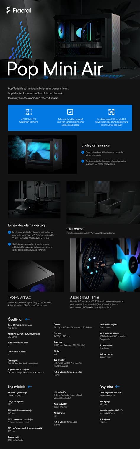 Fractal Design Pop Mini Air Rgb Siyah Temperli Cam Oyuncu Bilgisayar Kasası Fd C Por1m 06 Fiyat