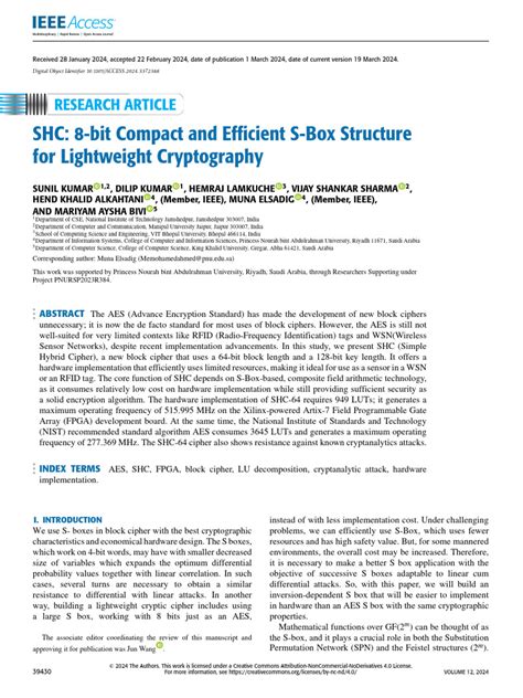 shc 8 bit compact and efficient s box structure for lightweight cryptography pdf field