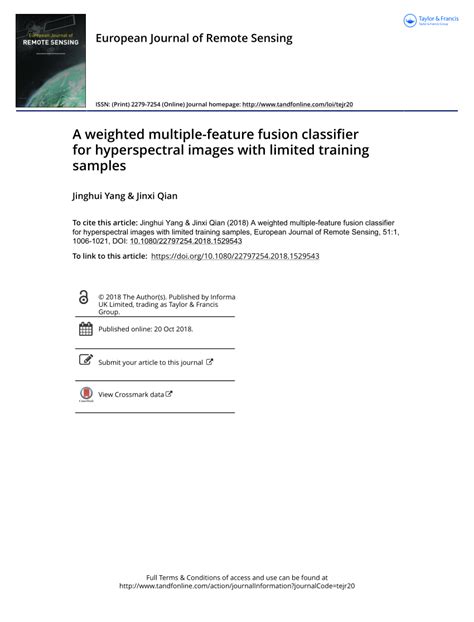 Pdf A Weighted Multiple Feature Fusion Classifier For Hyperspectral Images With Limited