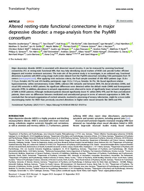 Pdf Altered Resting State Functional Connectome In Major Depressive