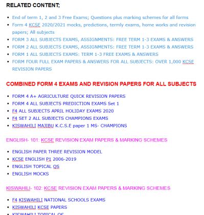 FORM 2 EXAMS ALL SUBJECTS Newsblaze Co Ke