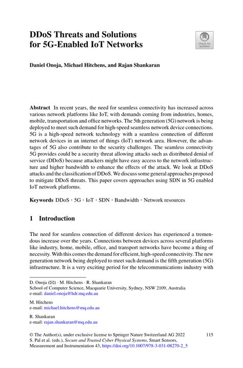 PDF DDoS Threats And Solutions For G Enabled IoT Networks