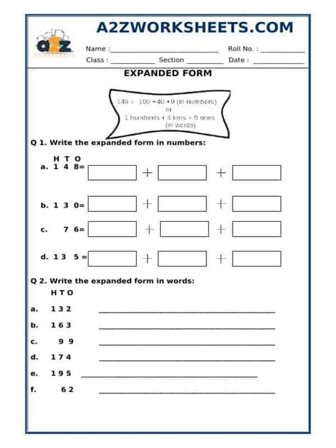 A2zworksheetsworksheet Of Expanded Form Numbers Maths