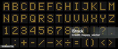 Led 디지털 알파벳 글꼴 전자 번호 디지털 디스플레이 문자 기호 기호 투명 한 배경에 고립의 크리에이 티브 벡터 일러스트 예술 디자인입니다 추상 개념 그래픽 요소 공항에