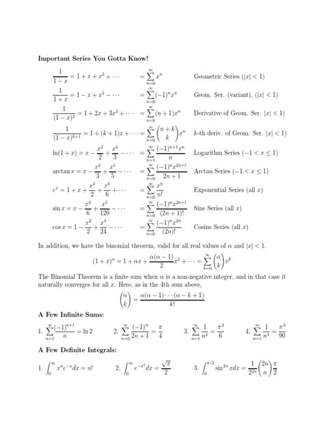 Important Series You Gotta Know Pdf Integer Summation
