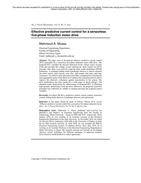 Pdf Effective Predictive Current Control For A Sensorless Five Phase Induction Motor Drive