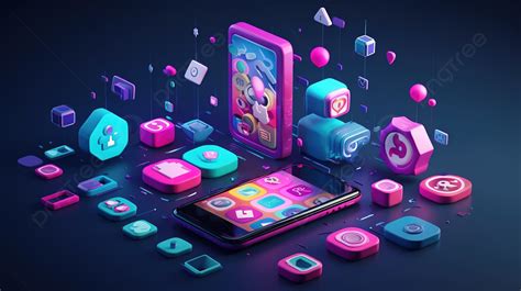 전화 및 기술의 다채로운 아이콘 3d 만화 렌더링 라인 광택 Ui Ux 웹 모바일 앱 소셜 미디어 디자인 고화질 사진 사진 배경 일러스트 및 사진 무료 다운로드