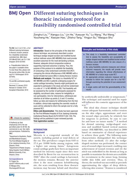 [pdf] Different Suturing Techniques In Thoracic Incision Protocol For A Feasibility Randomised