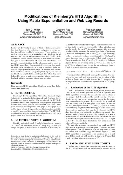 Pdf Modifications Of Kleinbergs Hits Algorithm Using Matrix Exponentiation And Web Log Records