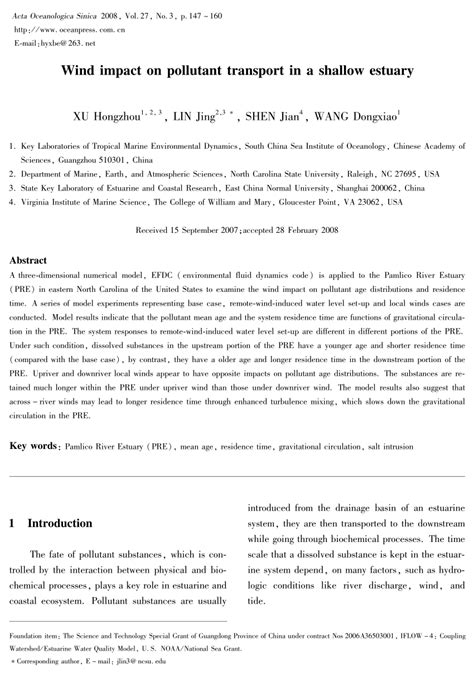 Pdf Wind Impact On Pollutant Transport In A Shallow Estuary