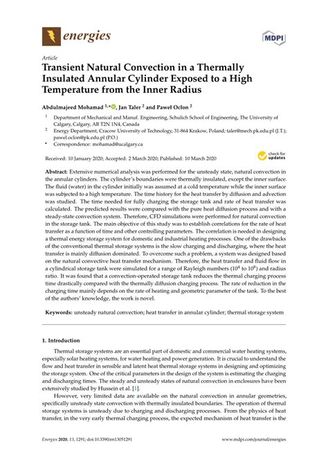 Pdf Transient Natural Convection In A Thermally Insulated Annular