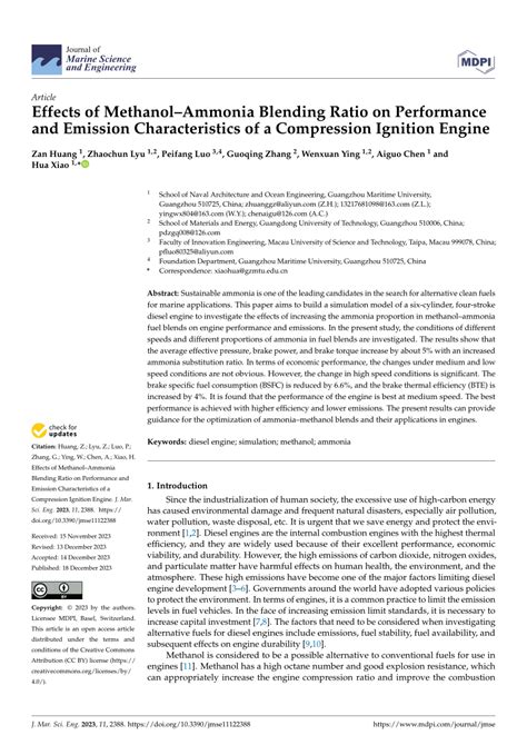 Pdf Effects Of Methanolammonia Blending Ratio On Performance And Emission Characteristics Of
