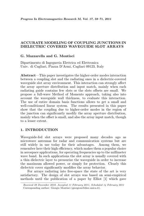 Pdf Accurate Modeling Of Coupling Junctions In Dielectric Covered Waveguide Slot Arrays