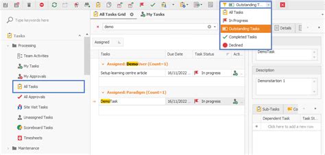 using task filters paradigm software and hosting