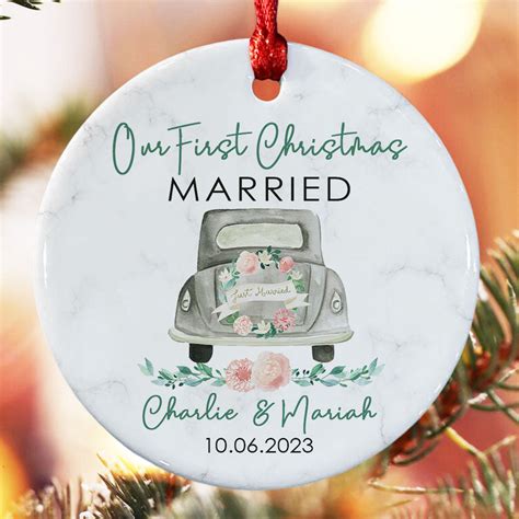 Our First Christmas Married Ornament First Wedding Ornament Custom Wedding Ornaments White