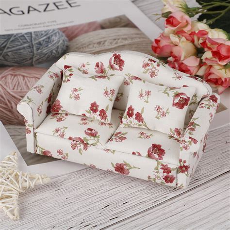 인형 집 귀여운 미니어처 가구 핑크 꽃 천 소파 어린이 놀이 집 장난감 1 세트 인형 And 부속품