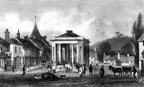 Antique Illustration Of Historic Town Scene Of South East England Stock