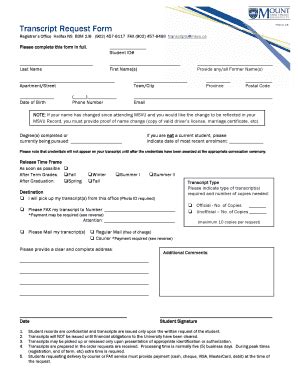 Msvu Transcript Request Fill Online Printable Fillable Blank