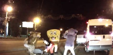Spongebob And Fuzzy Gang Seen Attacking Random Russian Driver Autoevolution