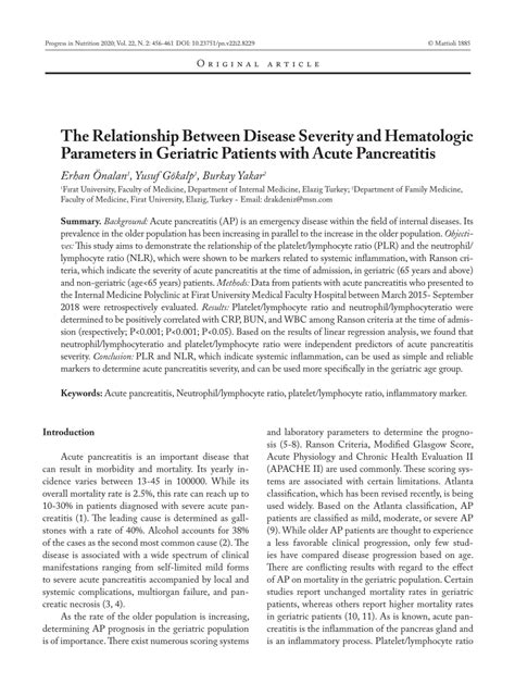 Pdf The Relationship Between Disease Severity And Hematologic