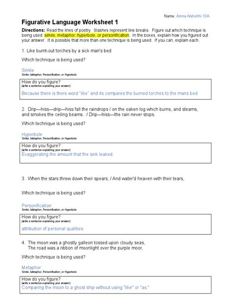 Using Multiple Forms Of Figurative Language Worksheets Worksheets Library