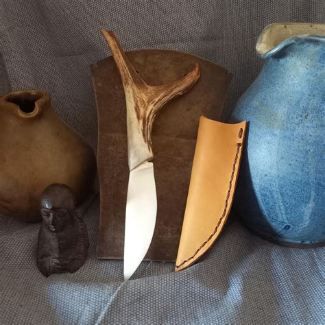 Ritual Hand Polished Roe Deer Antler Handle Hand Cut And Polished Sharp Bull Bone Blade Knife