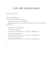 Caffeine Levels LAB Docx LAB Caffeine Levels Import Java Util Scanner Public Class