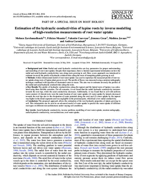 Pdf Estimation Of The Hydraulic Conductivities Of Lupine Roots By Inverse Modelling Of High