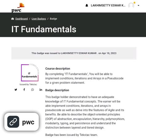 Lakhimsetty Eswar Kumar On Linkedin Pwc Kare Pwcindia Rdbms Itfundamentals Badgeofachievement