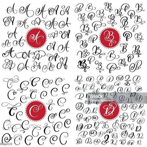 큰 설정의 손으로 그린 벡터 서 편지 A B C D 스크립트 글꼴 잉크와 함께 작성 하는 고립 된 편지 필기 브러쉬 스타일입니다 로고 포장 디자인 포스터에 대 한 손 글자